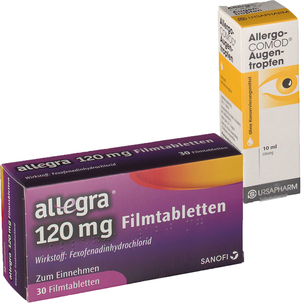allegra® 120 mg 30 Filmtabletten + Allergo-COMOD® Augentropfen 10 ml ...